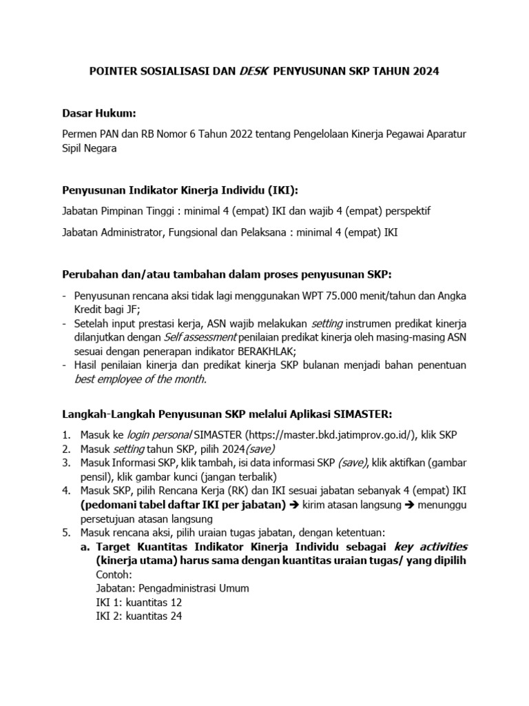 Pointer Desk Penyusunan SKP Tahun 2024 | PDF | Karier & Perkembangan | Bisnis