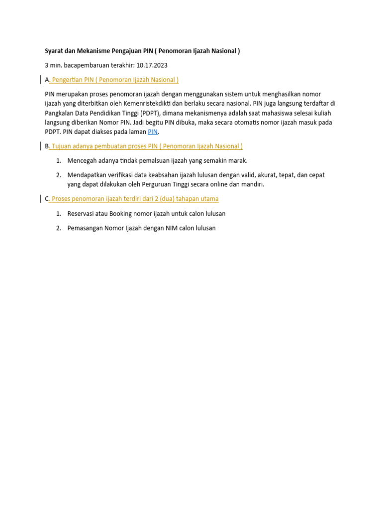 Proses Pengajuan PIN Ijazah Nasional | PDF