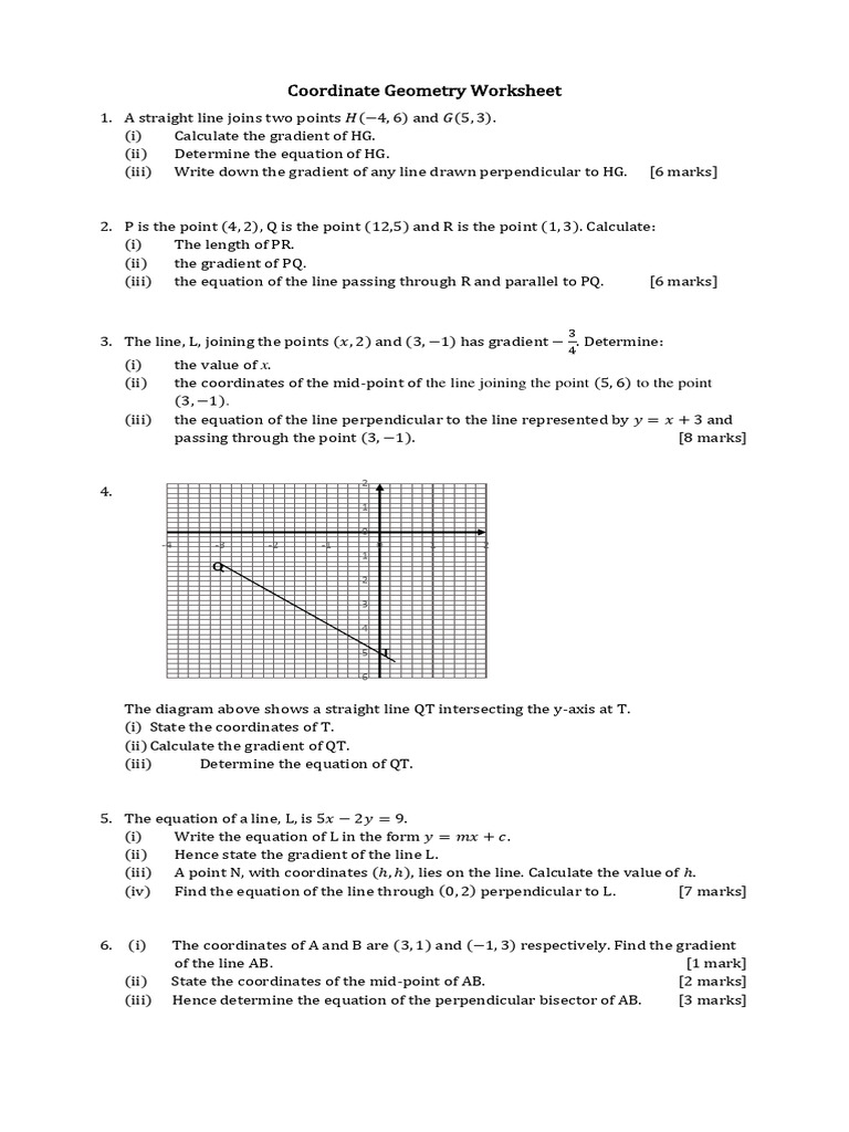 Coordinate Geometry Worksheet | PDF | Line (Geometry) | Perpendicular