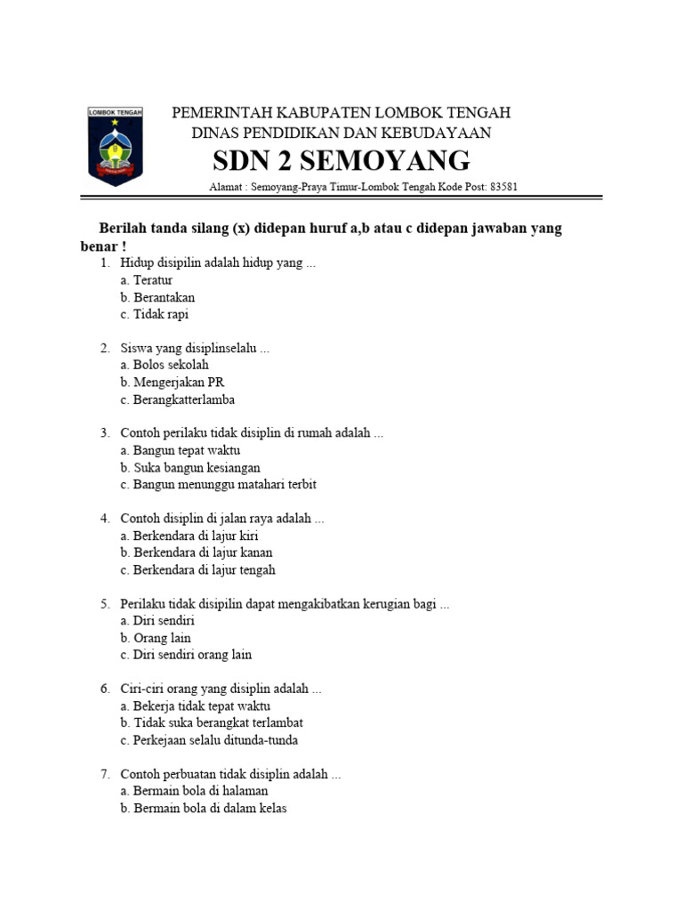 Soal PAT PKN Kelas 2 | PDF