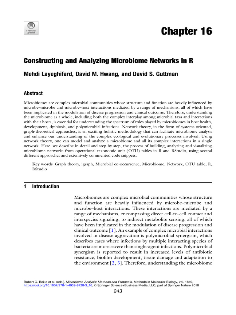 Constucting and Analyzing Microbiome Networks in R - Layeghifard2018 | PDF | Statistical ...