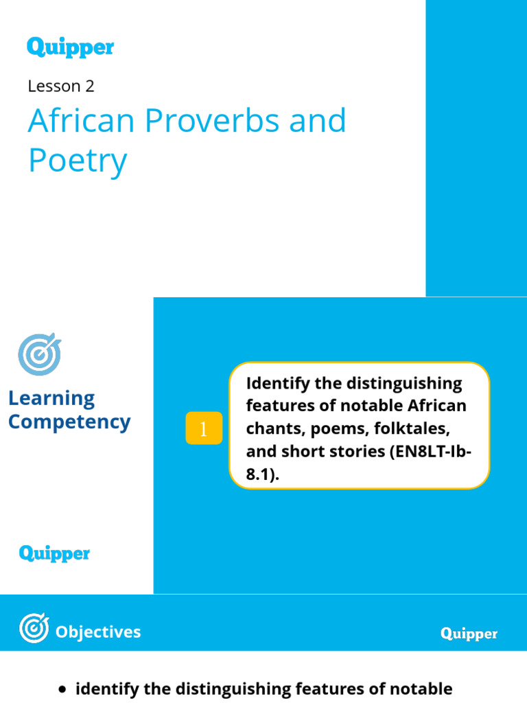 English 8 - Unit 1 - Lesson 2 - African Proverbs and Poetry | PDF | Proverb