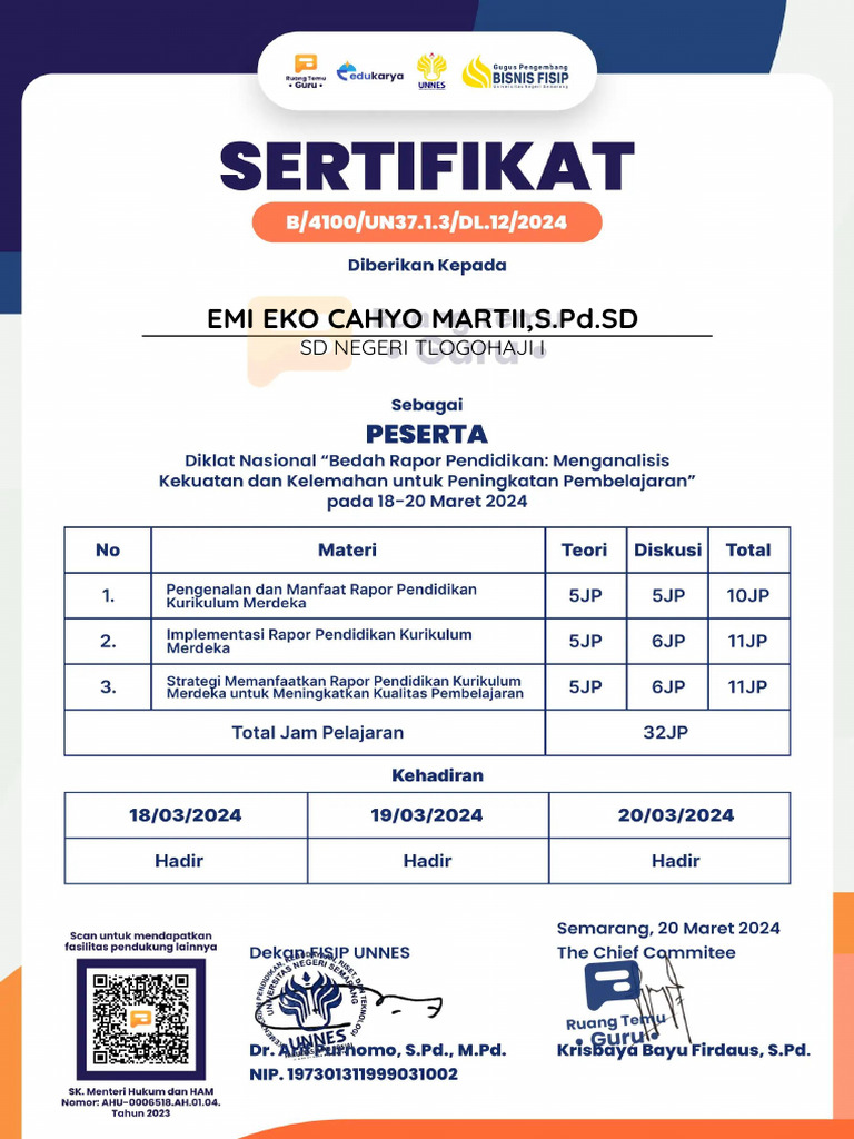 Sertifikat Ruang Temu Guru Emi | PDF