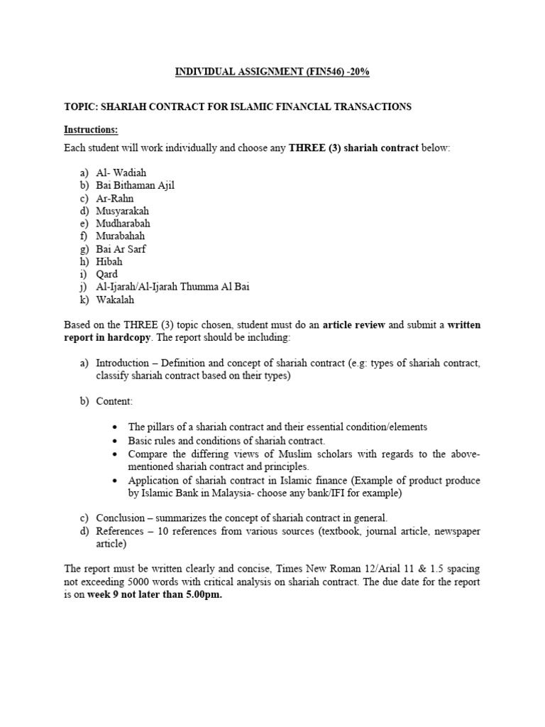 Shariah Contracts in Islamic Finance | PDF | Islamic Banking And ...
