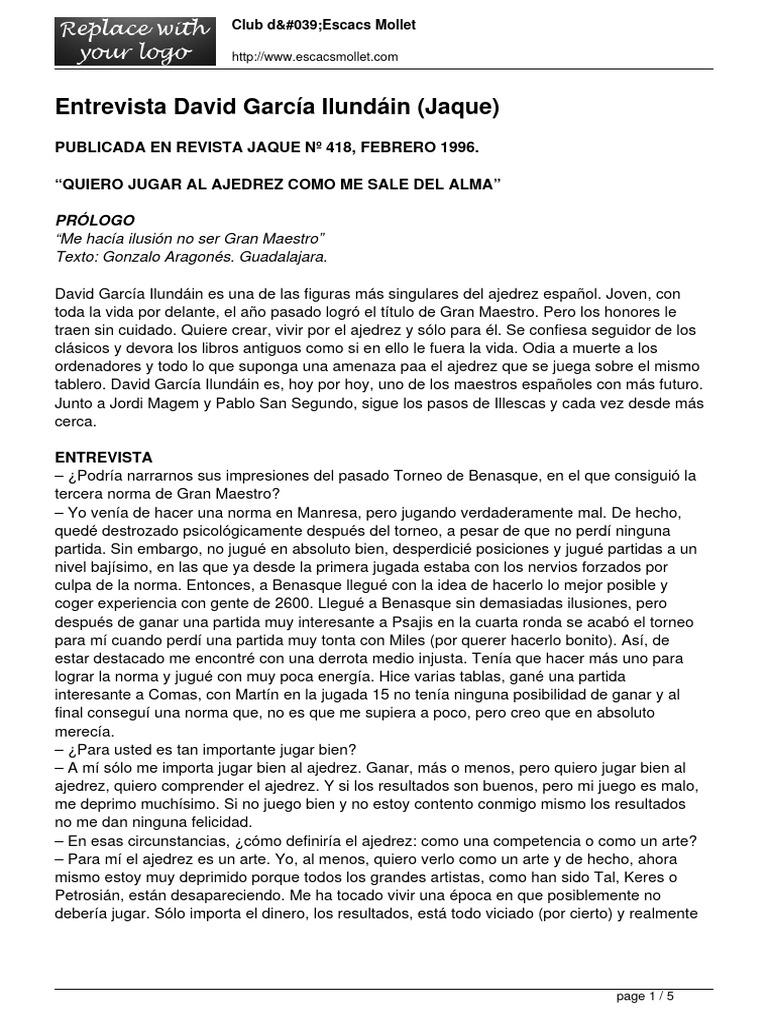 Entrevista David García Ilundáin (Jaque) | PDF | Ajedrez | Aperturas de ...