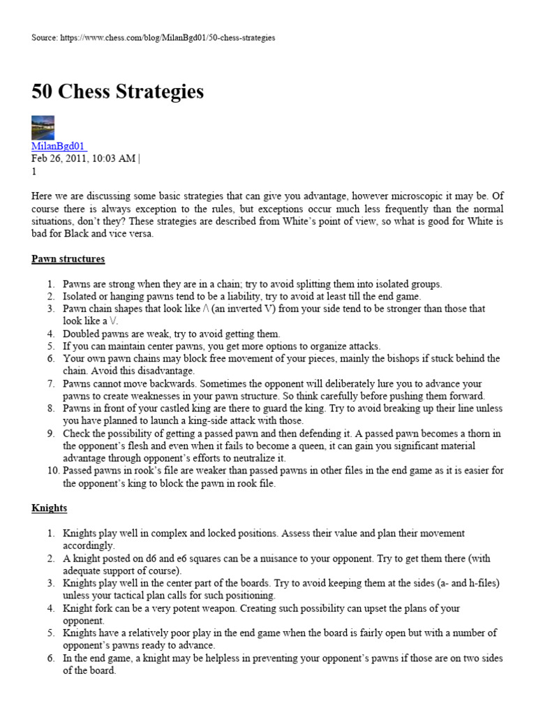 MilanBgd01 - 50 Chess Strategies | PDF | Chess Strategy | Chess