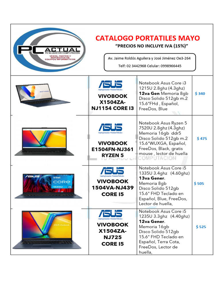 Catálogo de Portátiles Asus, HP, Lenovo y Dell | PDF | Circuito ...