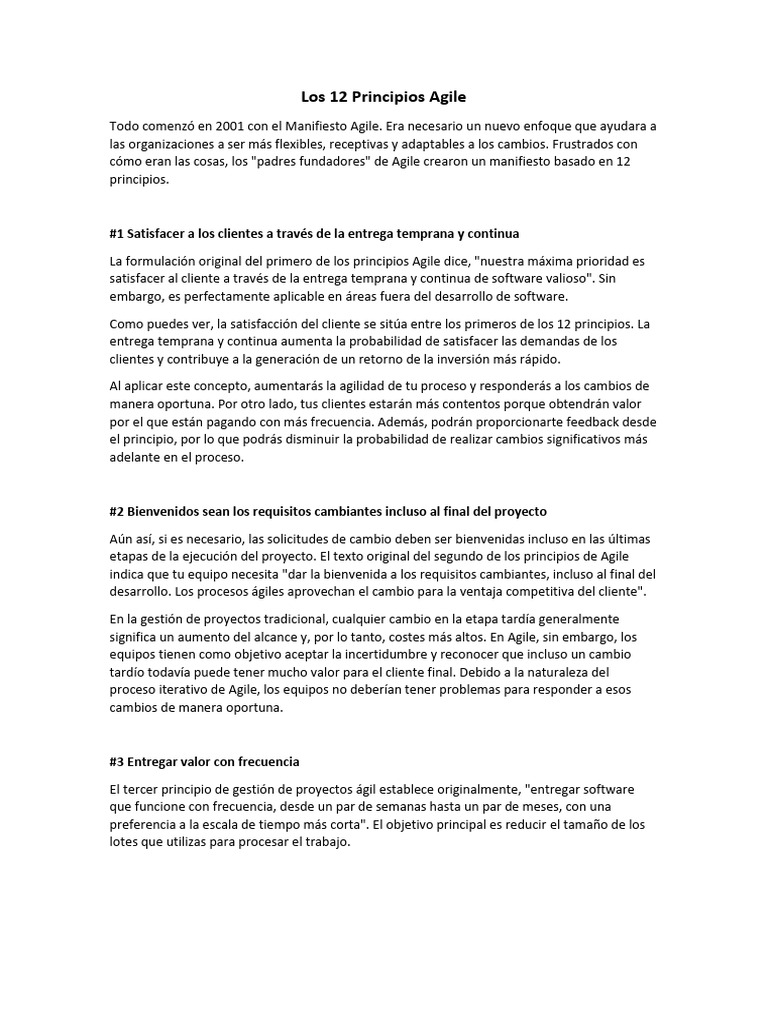 Los 12 Principios Agile | Descargar gratis PDF | Software | Desarrollo ... Los 12 Principios Agile | Descargar gratis PDF | Software | Desarrollo ...