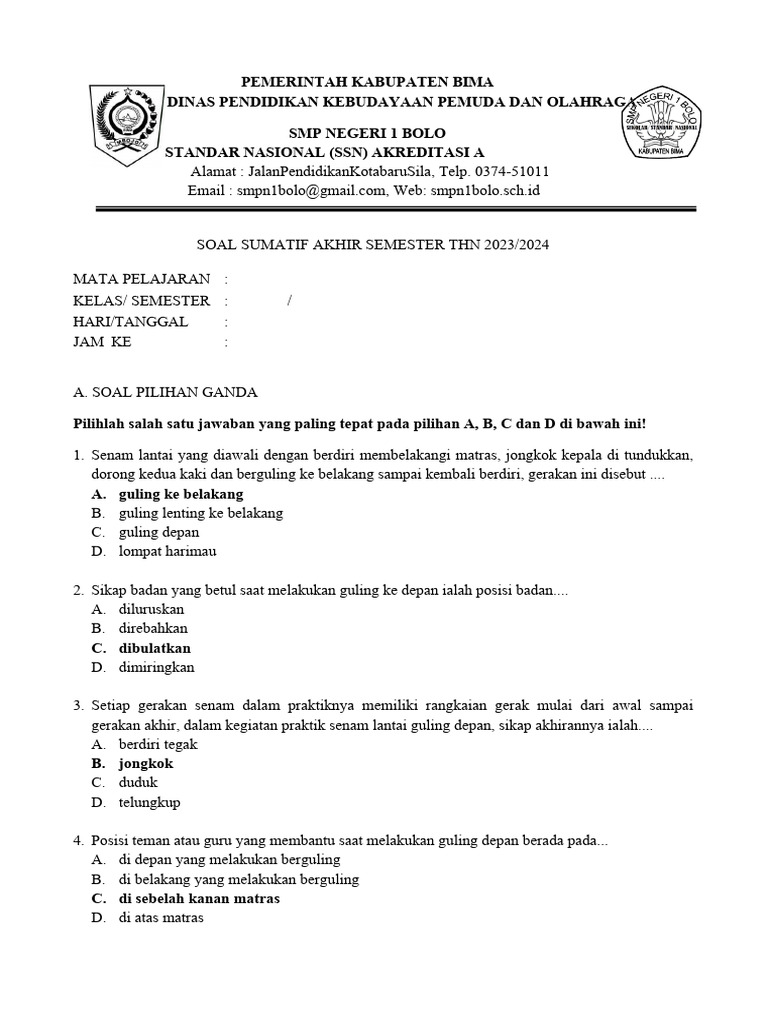 Soal Pjok Kelas Vii - Fix-1 | PDF