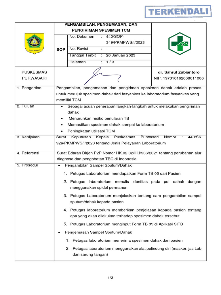 Sop Pengambilan, Pengemasan Dan Pengiriman TCM | PDF