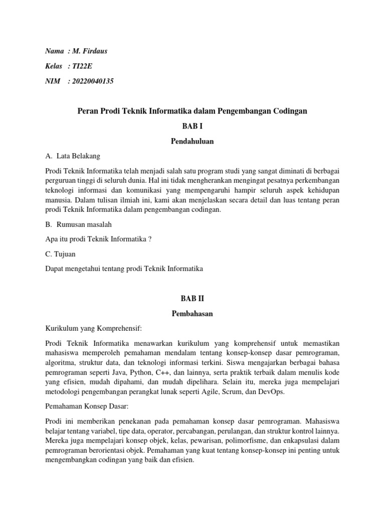 Karangan Ilmiah Firdaus Tentang Prodi TI | PDF
