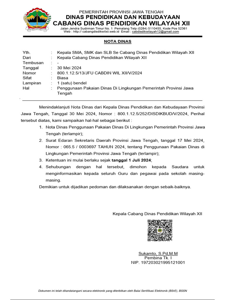Nota Dinas Cabdin12 Penggunaan Pakaian Dinas | PDF