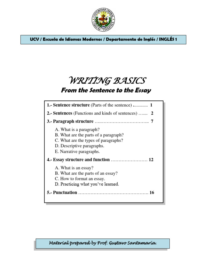 Eng 1 Writing Basics Pdf Verb Subject Grammar