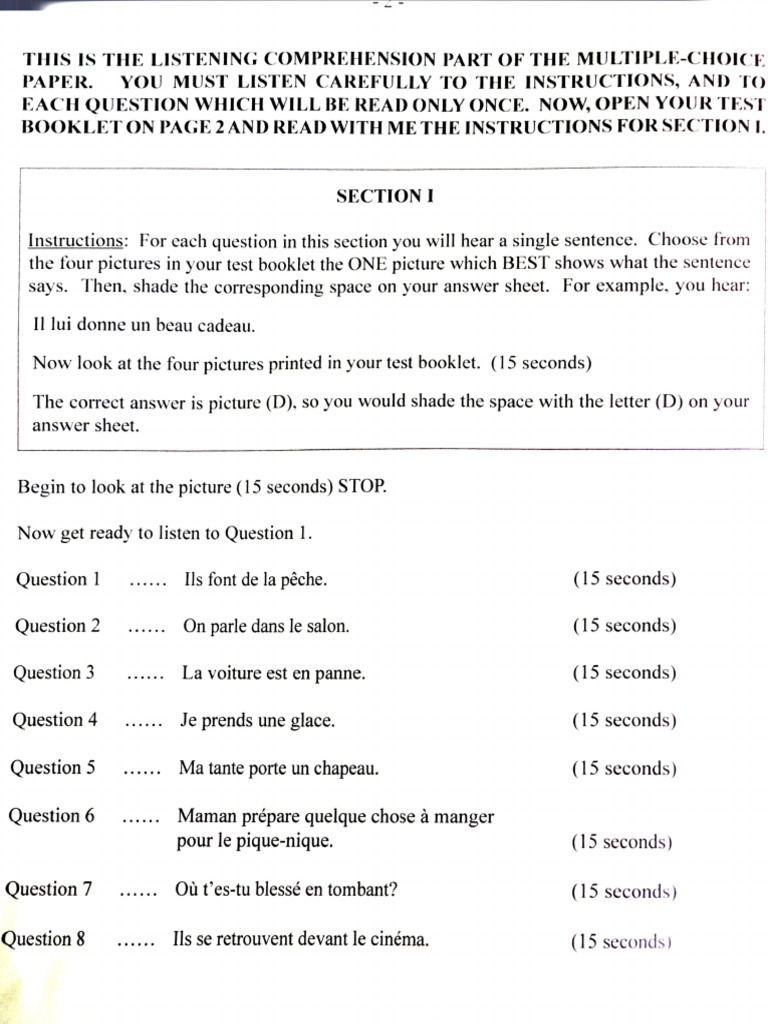 CSEC French June 2018 Paper 1 (Teacher's Script) | PDF