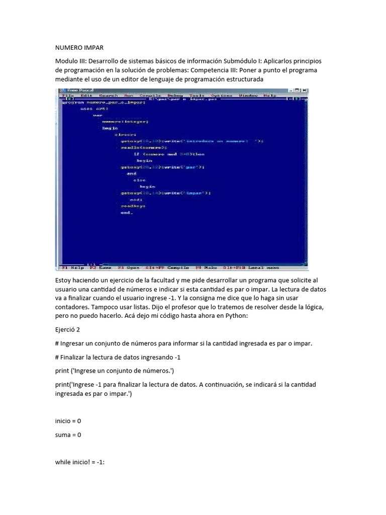 Numero Impar | PDF | Python (lenguaje de programación) | Desarrollo de software
