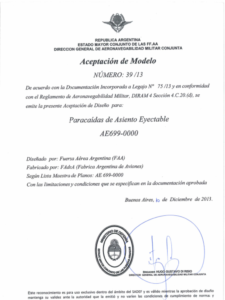 Aceptación de Modelo 39-13 Ae699-0000 | PDF