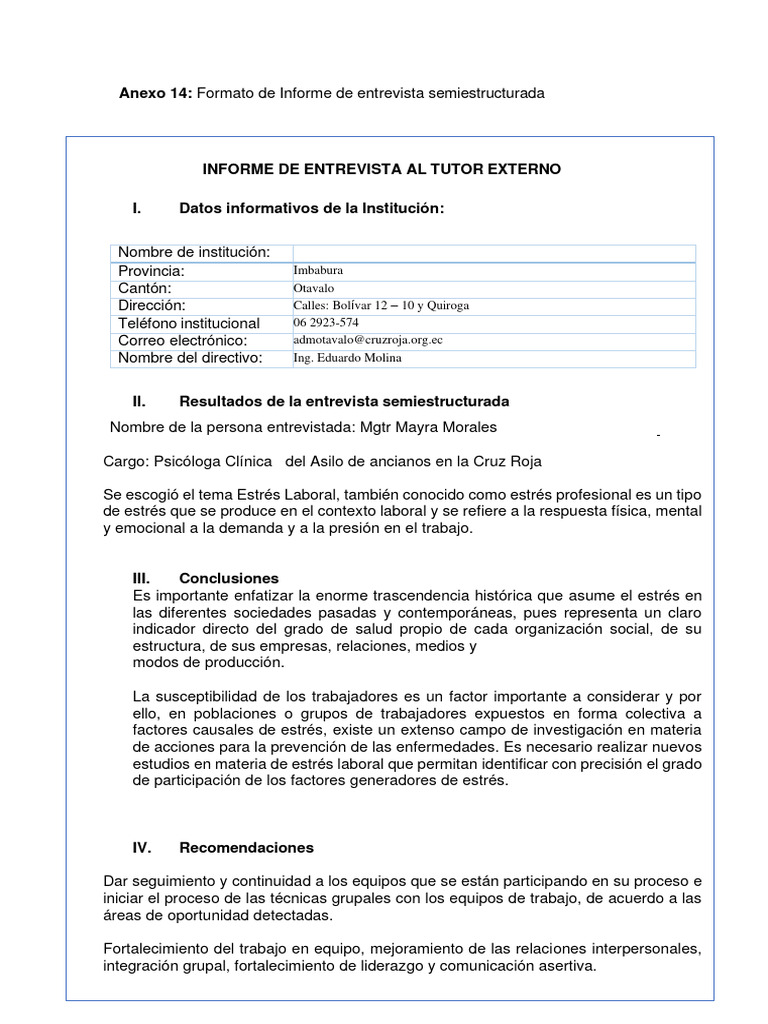 Formato de Informe de Entrevista Semiestructurada12 | PDF