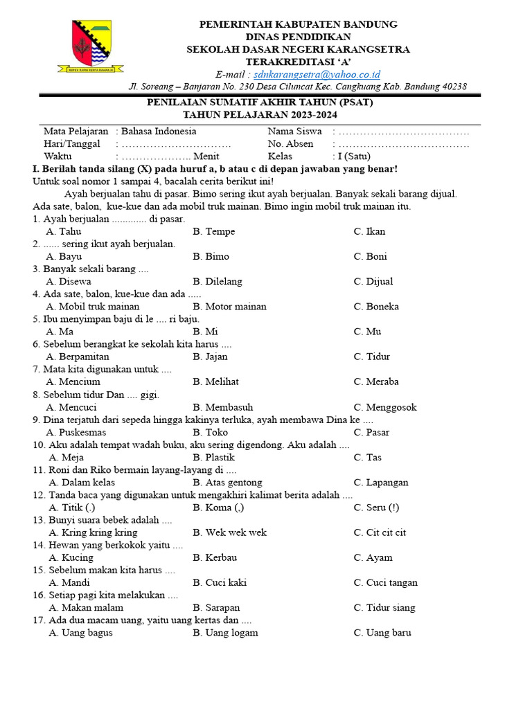 Soal Psaj SMTR 2 B.indonesia 2024 | PDF