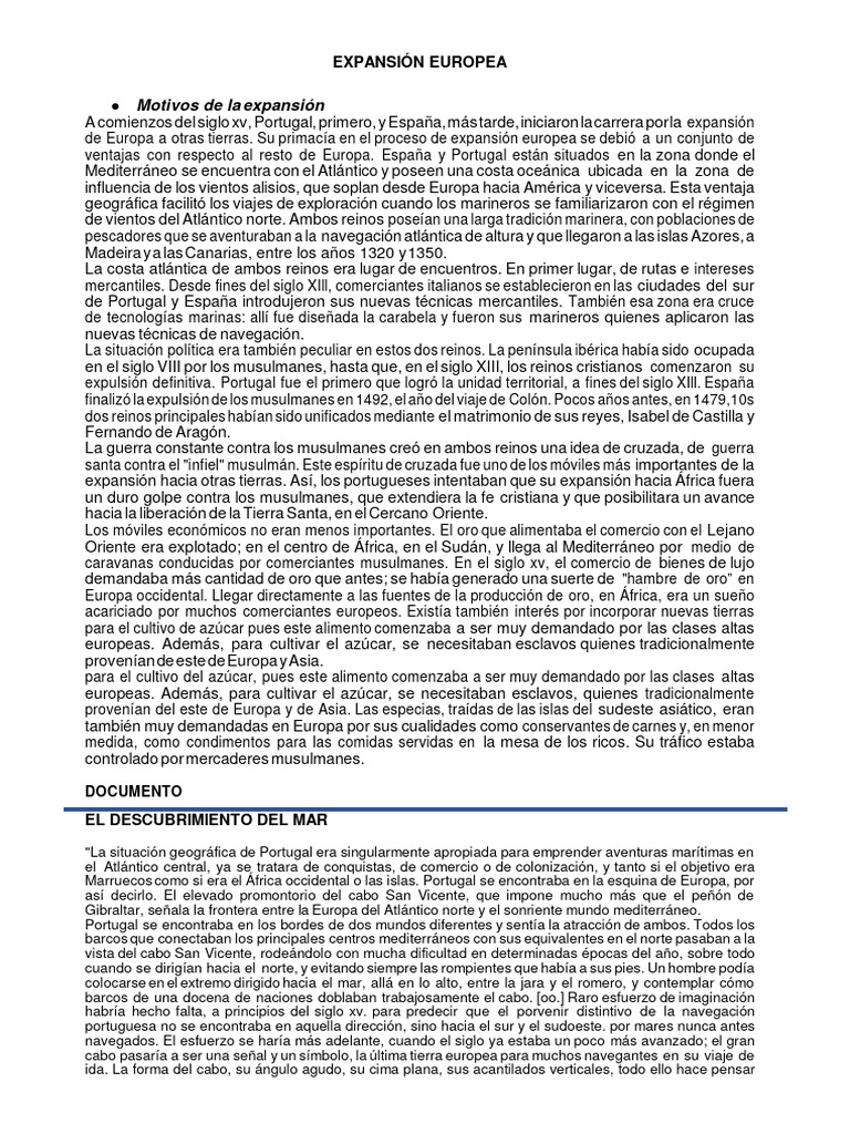 Motivos de la Expansión Europea | PDF | Cristobal colon