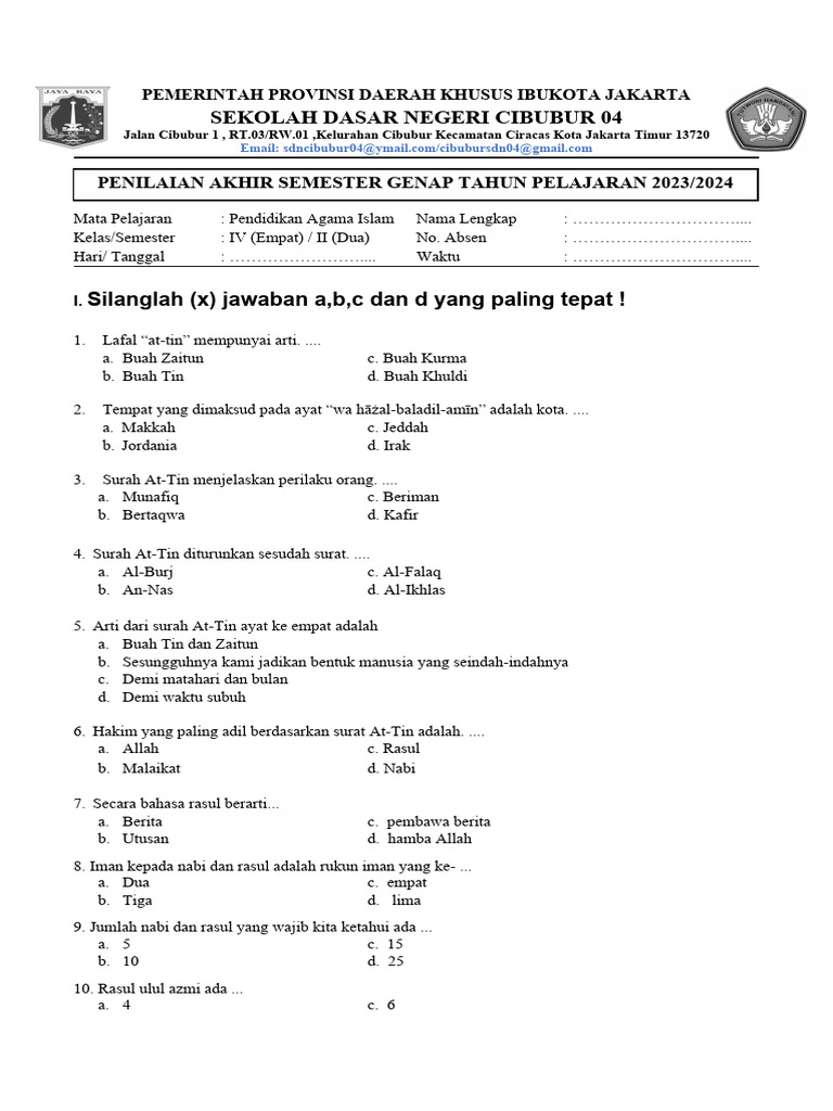 Soal Pas Kelas 4 SMT 2 | PDF