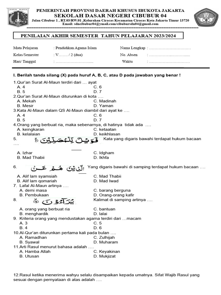 Soal Pat Pai Kelas 5 2021.2022 | PDF