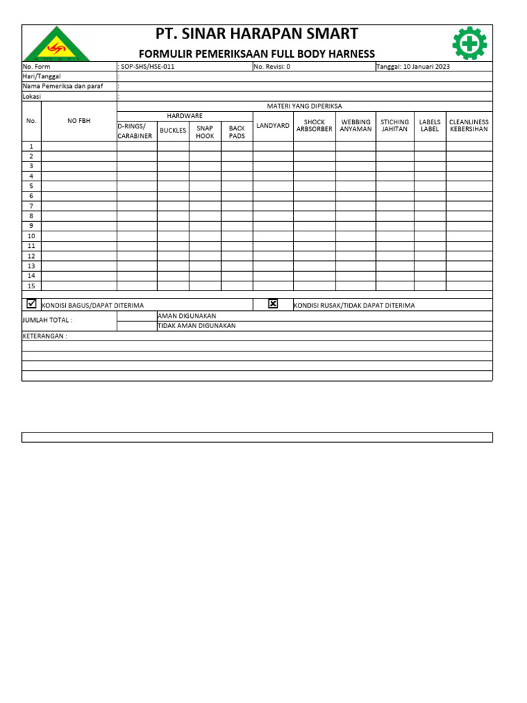 Form Inspeksi FBH | PDF