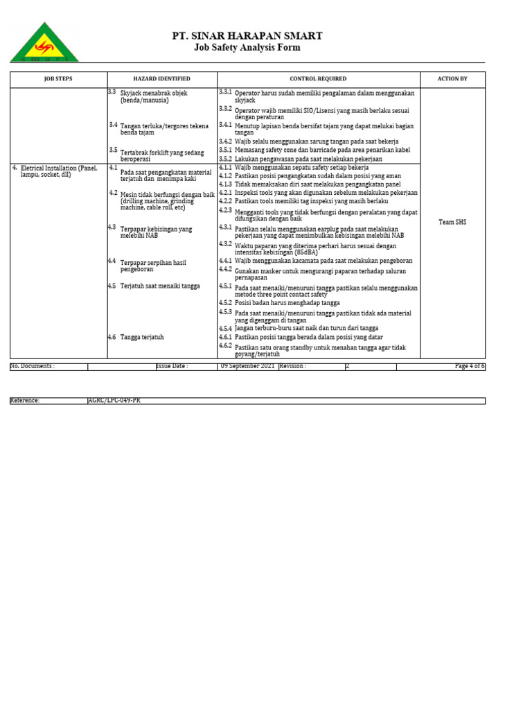 JSA Electrical Installation Warehouse Ball Press APR | PDF