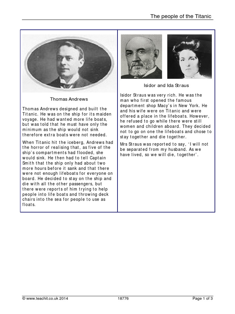 The People of The Titanic Reading Comprehension | PDF | White Star Line ...