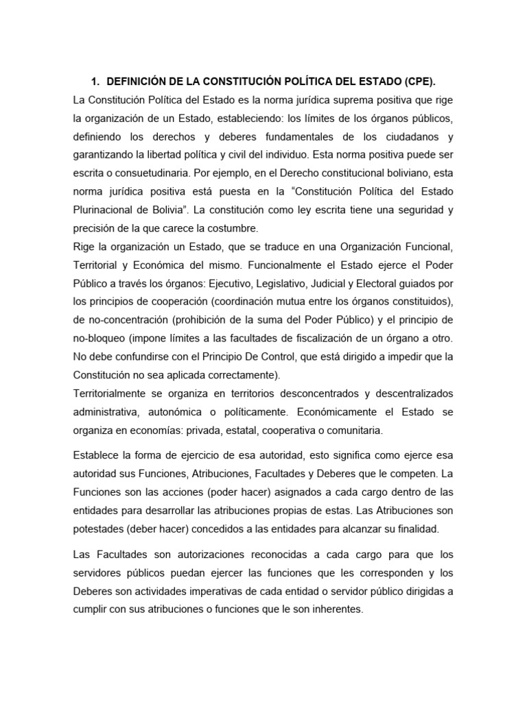 T 1 Definición De La Constitución Política Del Estado Pdf Estado