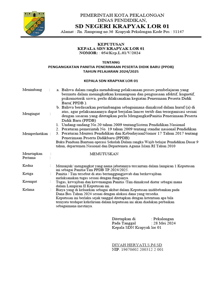 SK PPDB 2024 - 2025 kRAPYAK LOR 01 - SMP | PDF