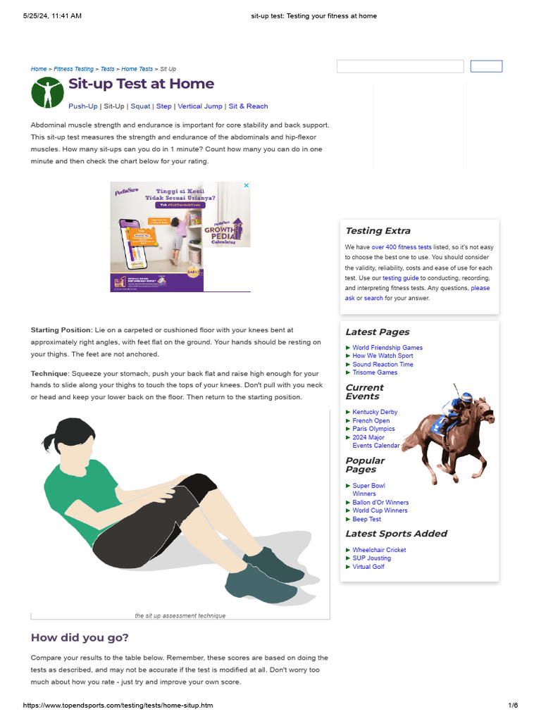 Sit-Up Test - Testing Your Fitness at Home | PDF