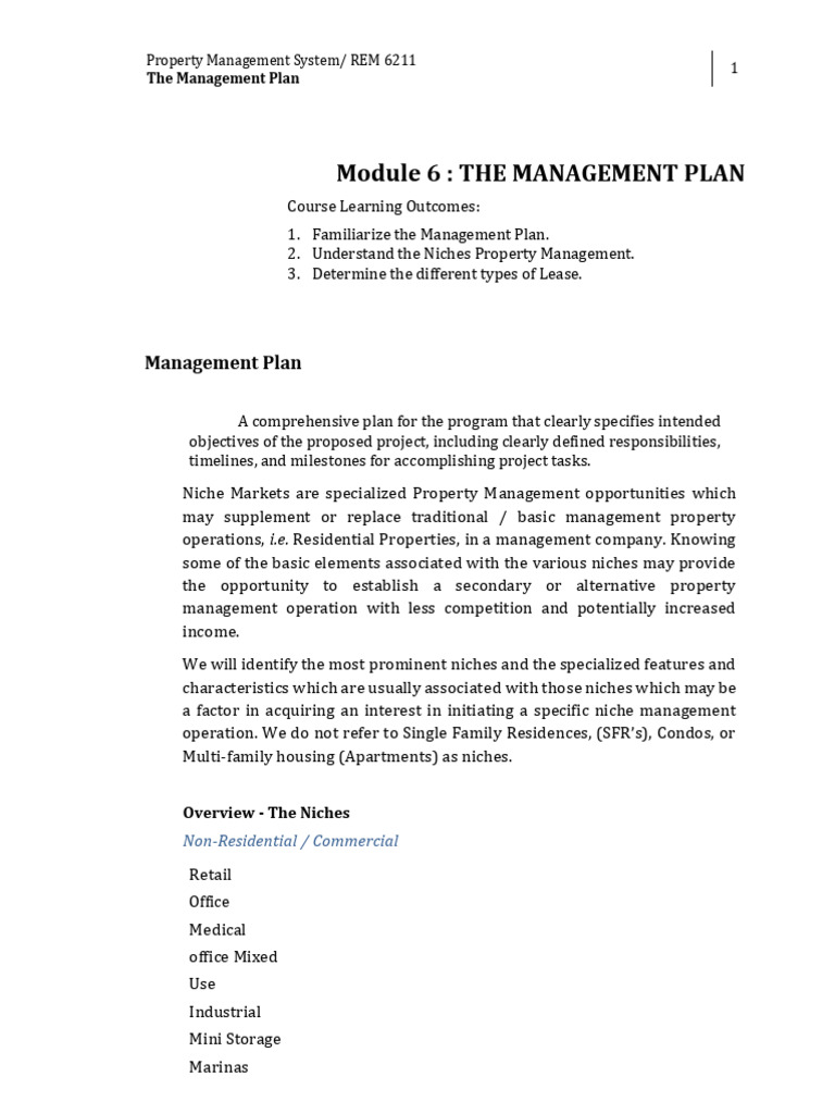 MDL 6 The Management Plan | PDF | Lease | Leasehold Estate