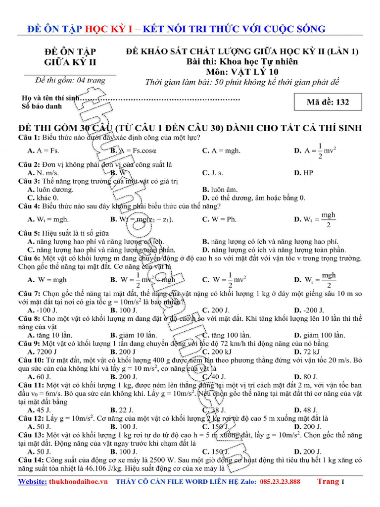 De On Tap Giua Hoc Ky 2 de So 01 | PDF