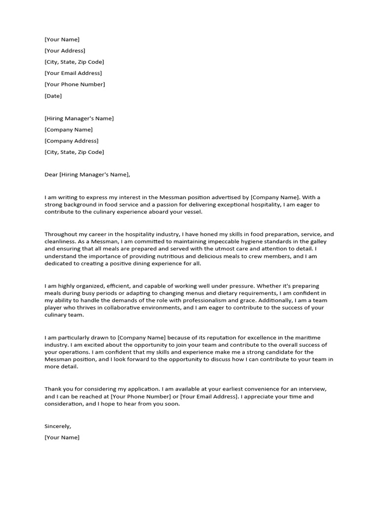 Cover Letter Fo Messman | PDF