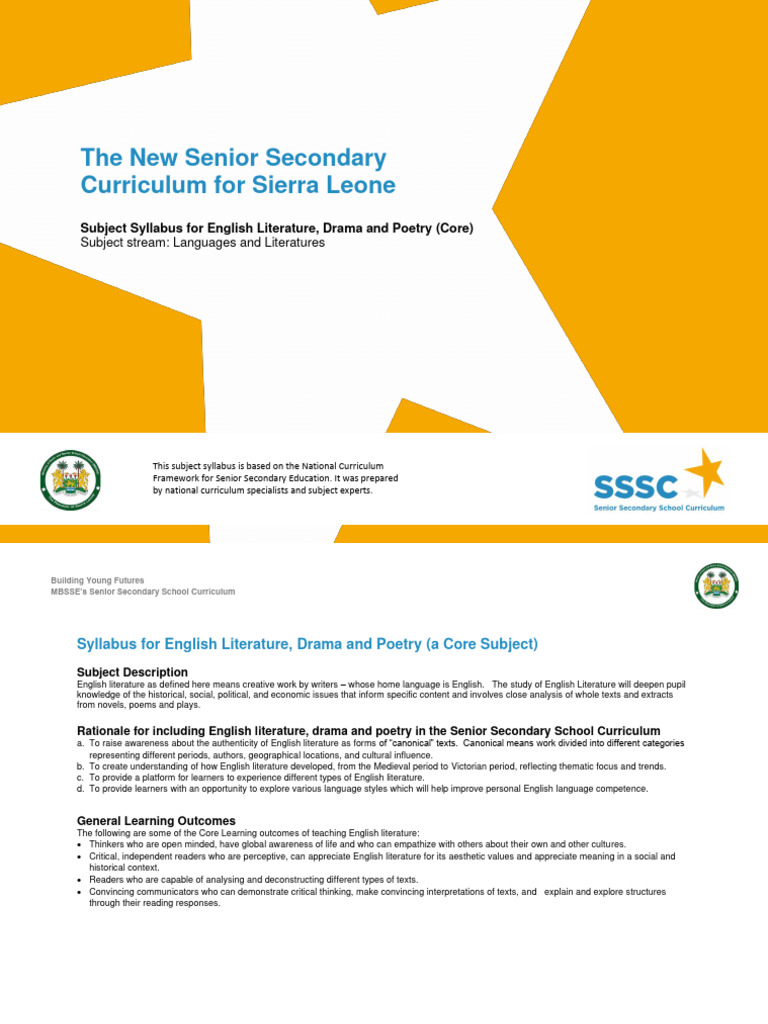 English Literature Syllabus for SSS | PDF | Poetry | Curriculum