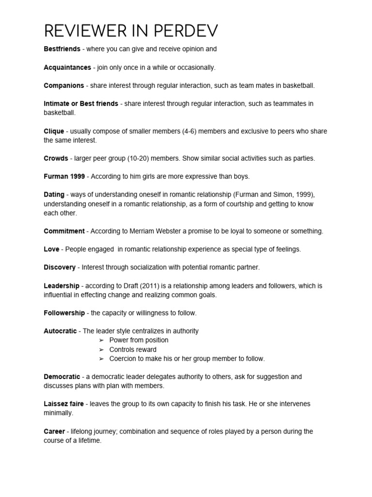 Reviewer in Perdev | PDF | Family | Romance (Love)