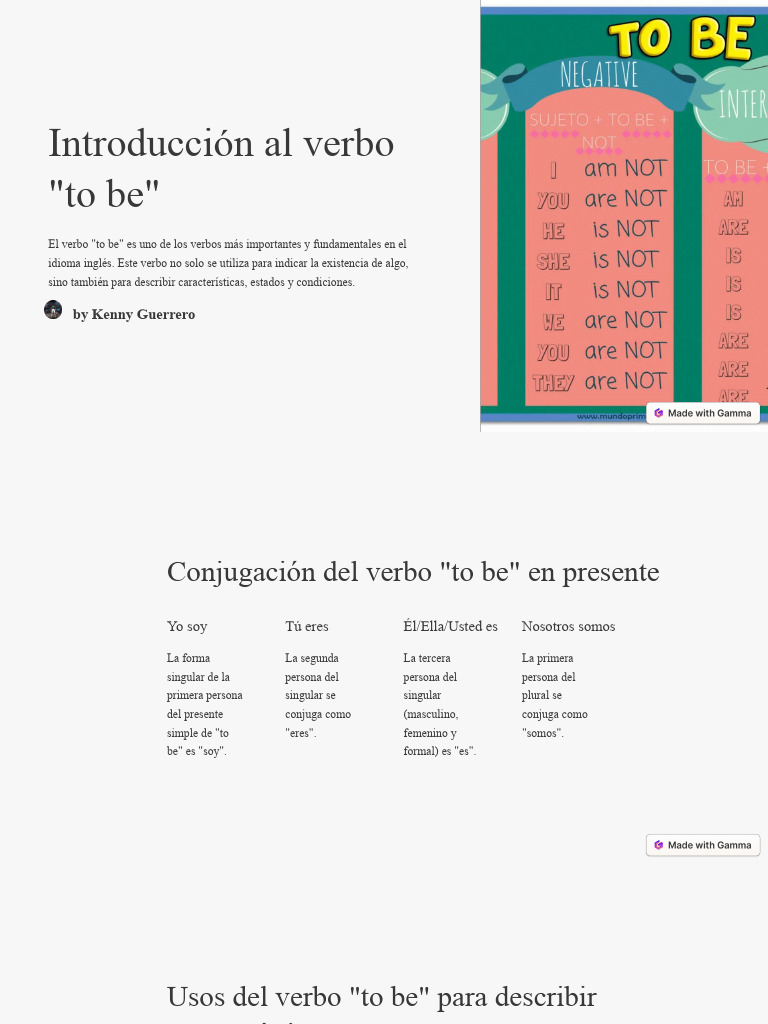 Introduccion Al Verbo To Be | PDF | Verbo | Gramática
