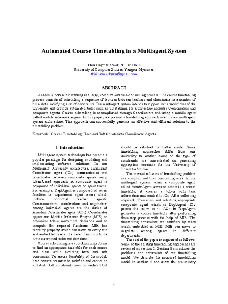 Automated Course Timetabling in A Multi Agent System | PDF | Computer ...