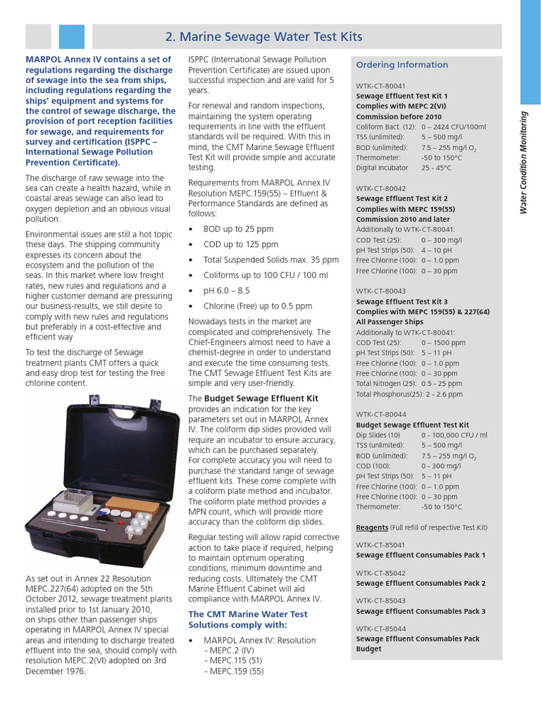 Marine Sewage Effluent Test Kits | PDF | Sewage Treatment | Sewage