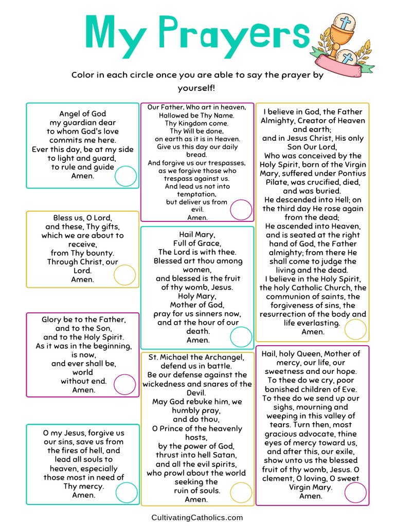 Prayers For Catholic Kids Worksheet | PDF | Lord's Prayer | God The Father
