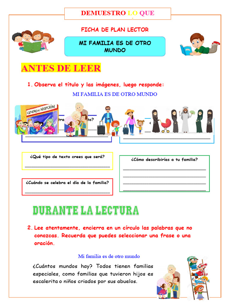 Ficha Plan Lector-Mi Familia Es de Otro Mundo | PDF