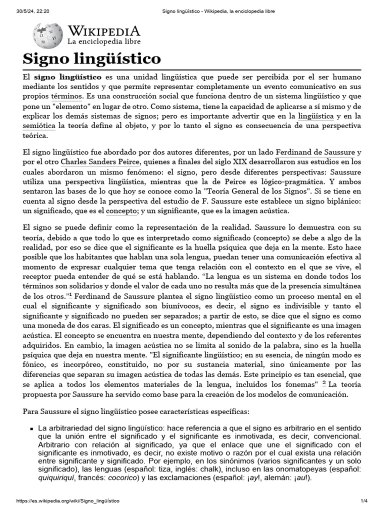 Signo Lingüístico - Wikipedia, La Enciclopedia Libre | PDF ...