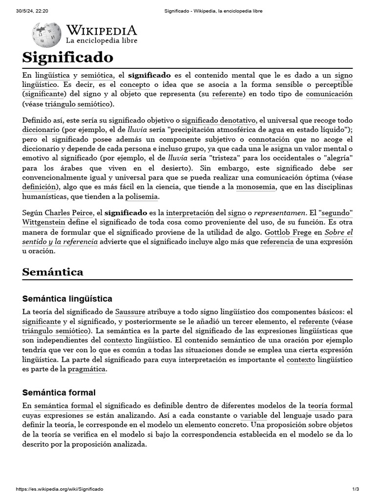 Significado - Wikipedia, La Enciclopedia Libre | PDF | Semiótica ...