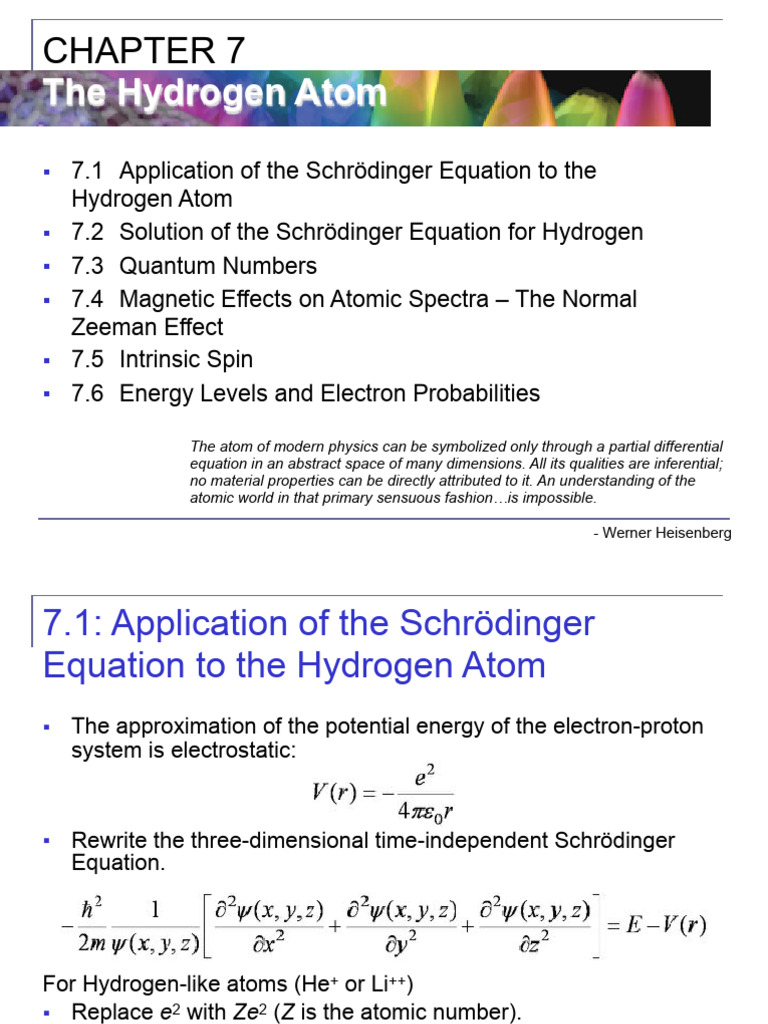 Quantum Mechanics of Hydrogen Atom | PDF | Spin (Physics) | Electron