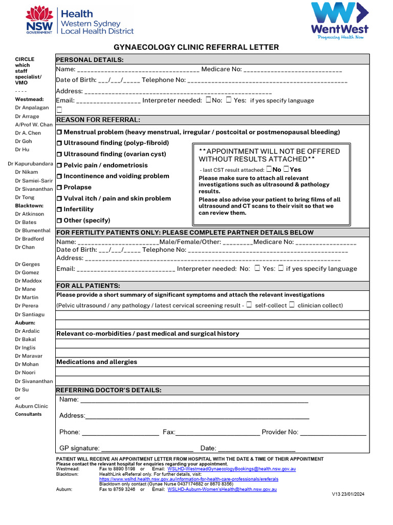 Westmead Gynaecology Referral Process | PDF | Gynaecology | Medical ...