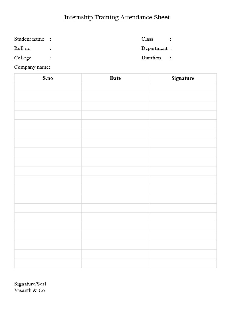 Internship Training Attendance Sheet | PDF