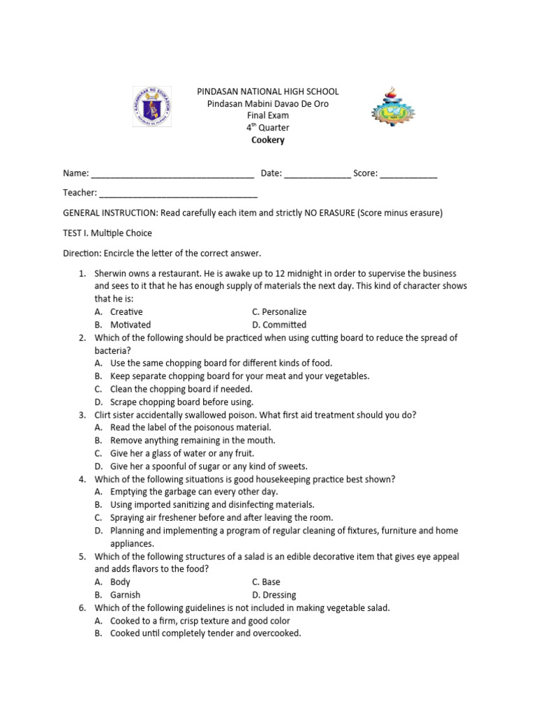 Final Exam Cookery | PDF | Desserts | Cooking