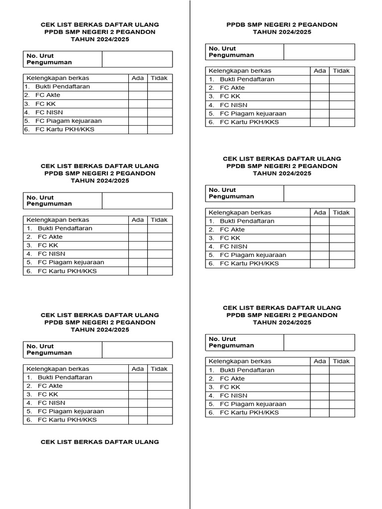 Cek List Berkas PPDB SMP 2024/2025 | PDF
