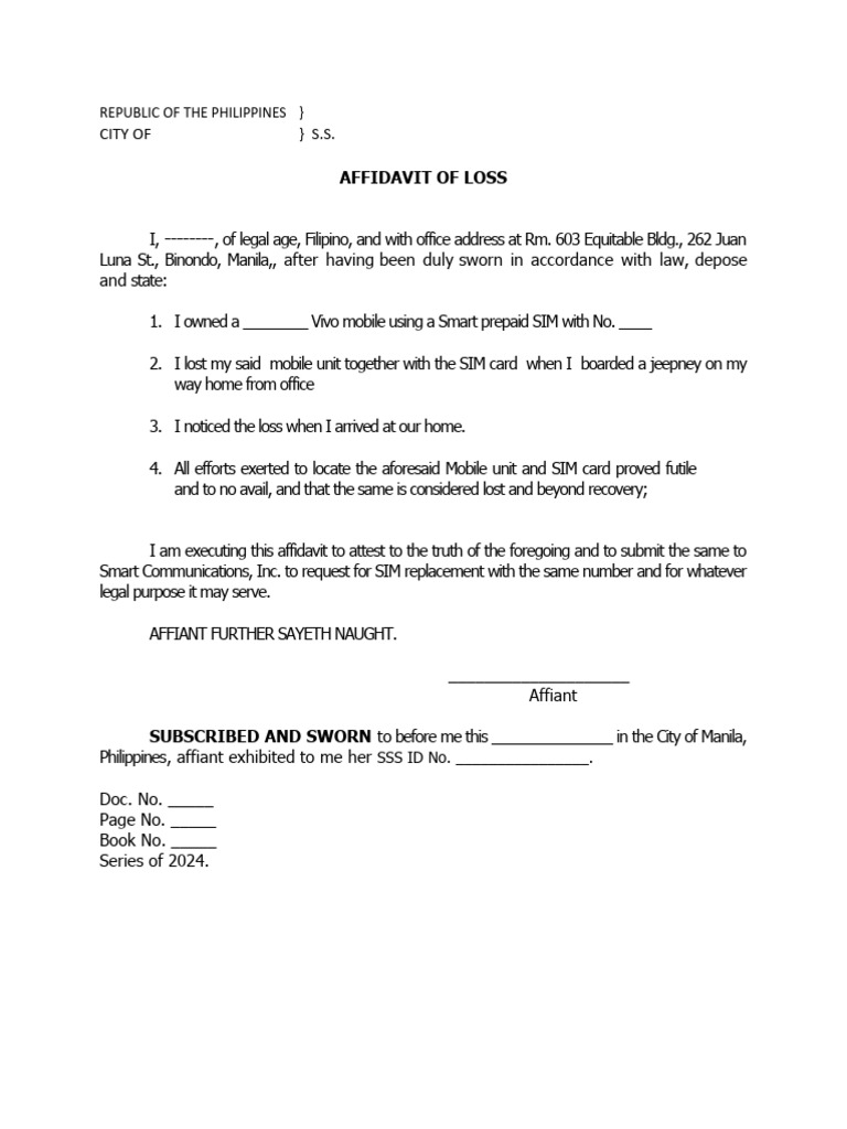 Affidavit of Loss for Vivo Phone | PDF | Law