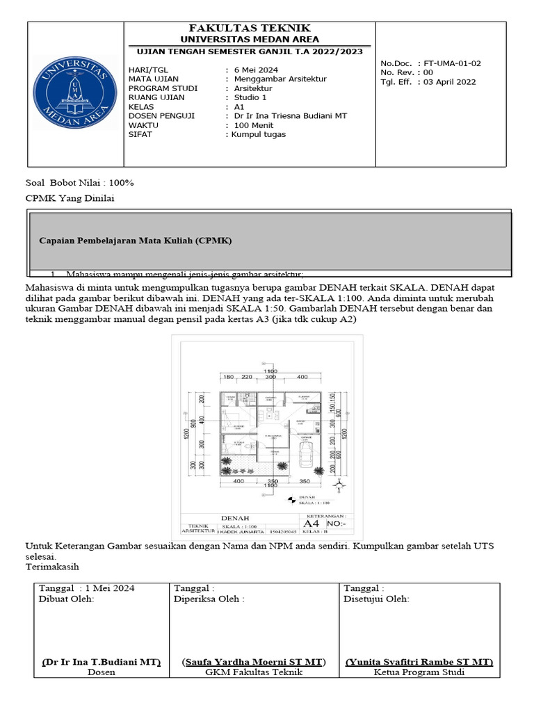 Format Soal UTS Menggambar Arsitektur | PDF | Teknologi & Rekayasa
